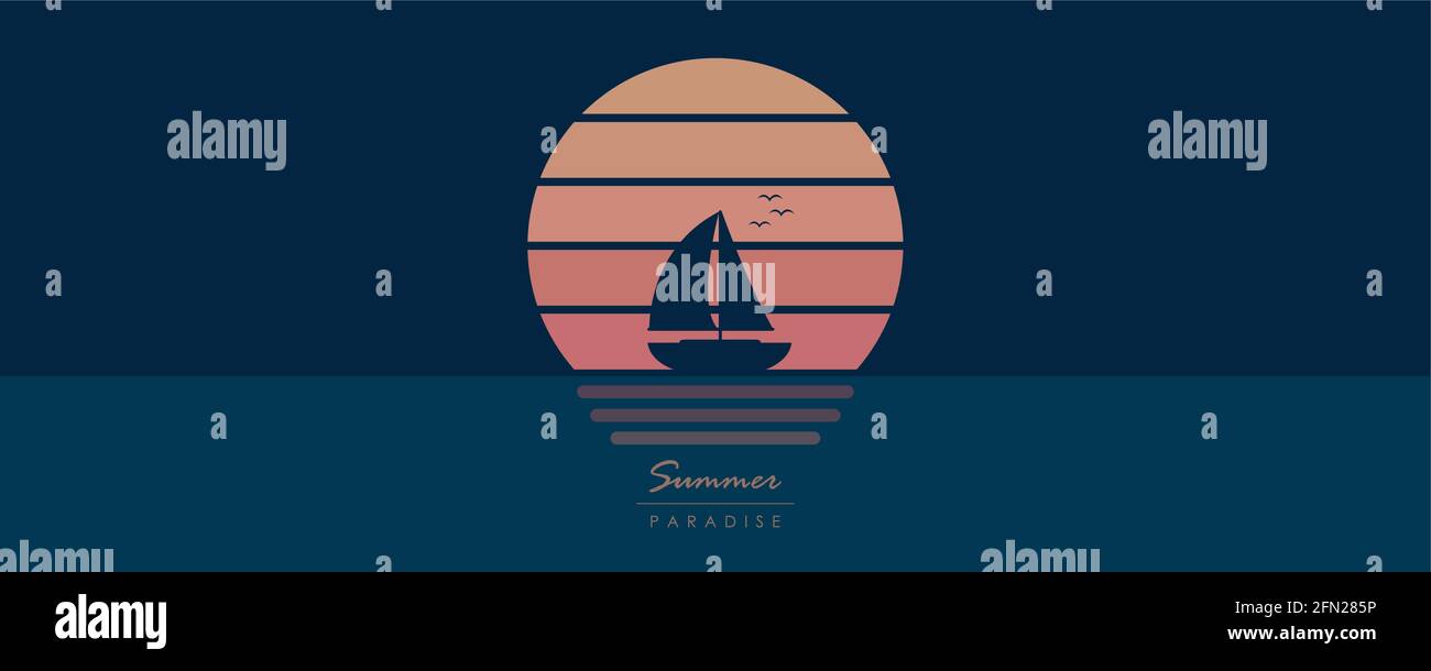 Boat on sunset background Stock Vector Images - Alamy