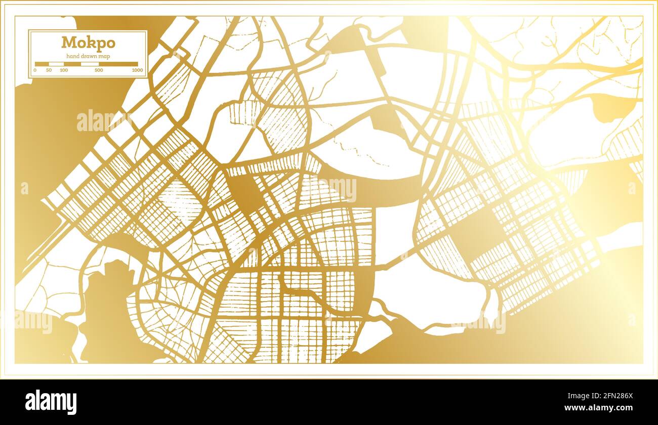 Mokpo South Korea City Map in Retro Style in Golden Color. Outline Map ...