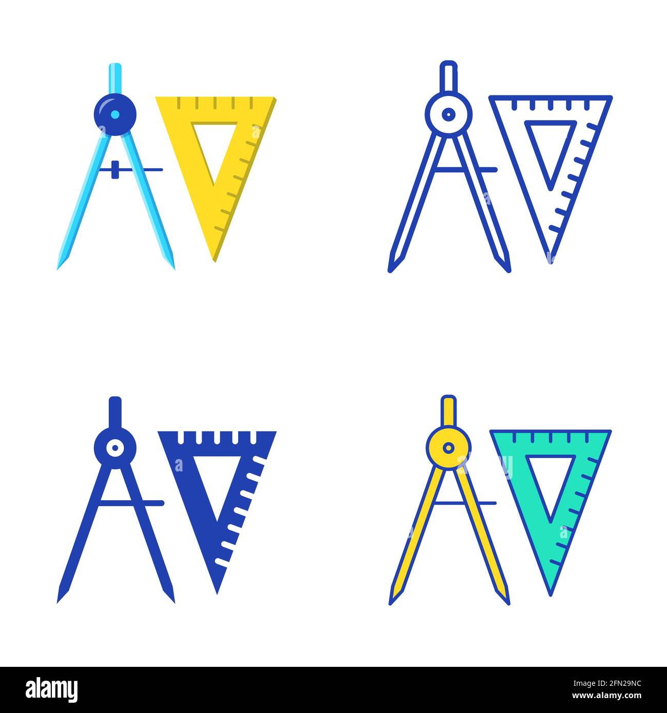 Dividers and square ruler icon set in flat and line style. Measuring ...