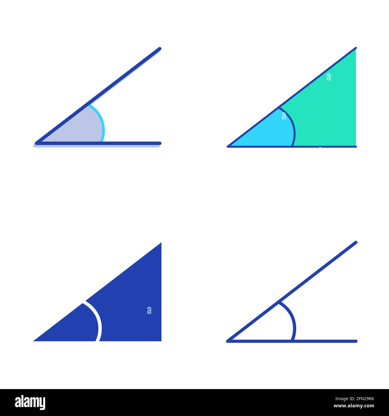 Marked angle icon set in flat and line style. Mathematical symbol ...