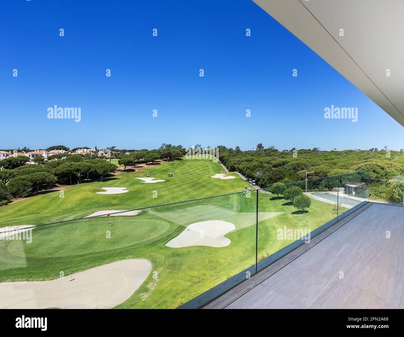 Beautiful view of Green Golf course landscape from luxury Balcony Stock ...