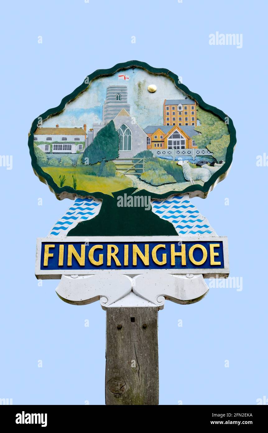 Fingeringhoe Essex Village Sign Stock Photo - Alamy