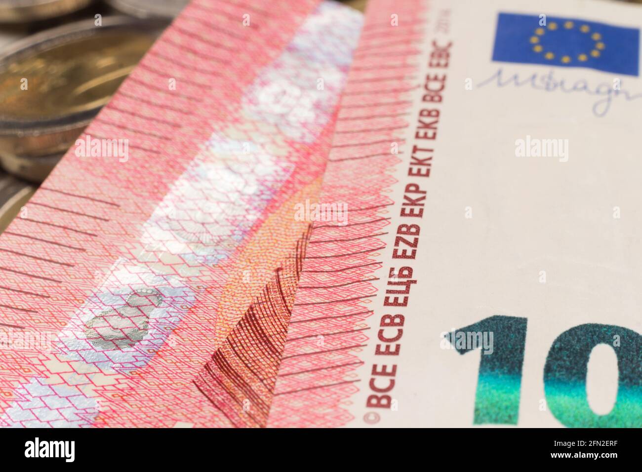 First term of the official currency of Europe, paper money, banknotes ...