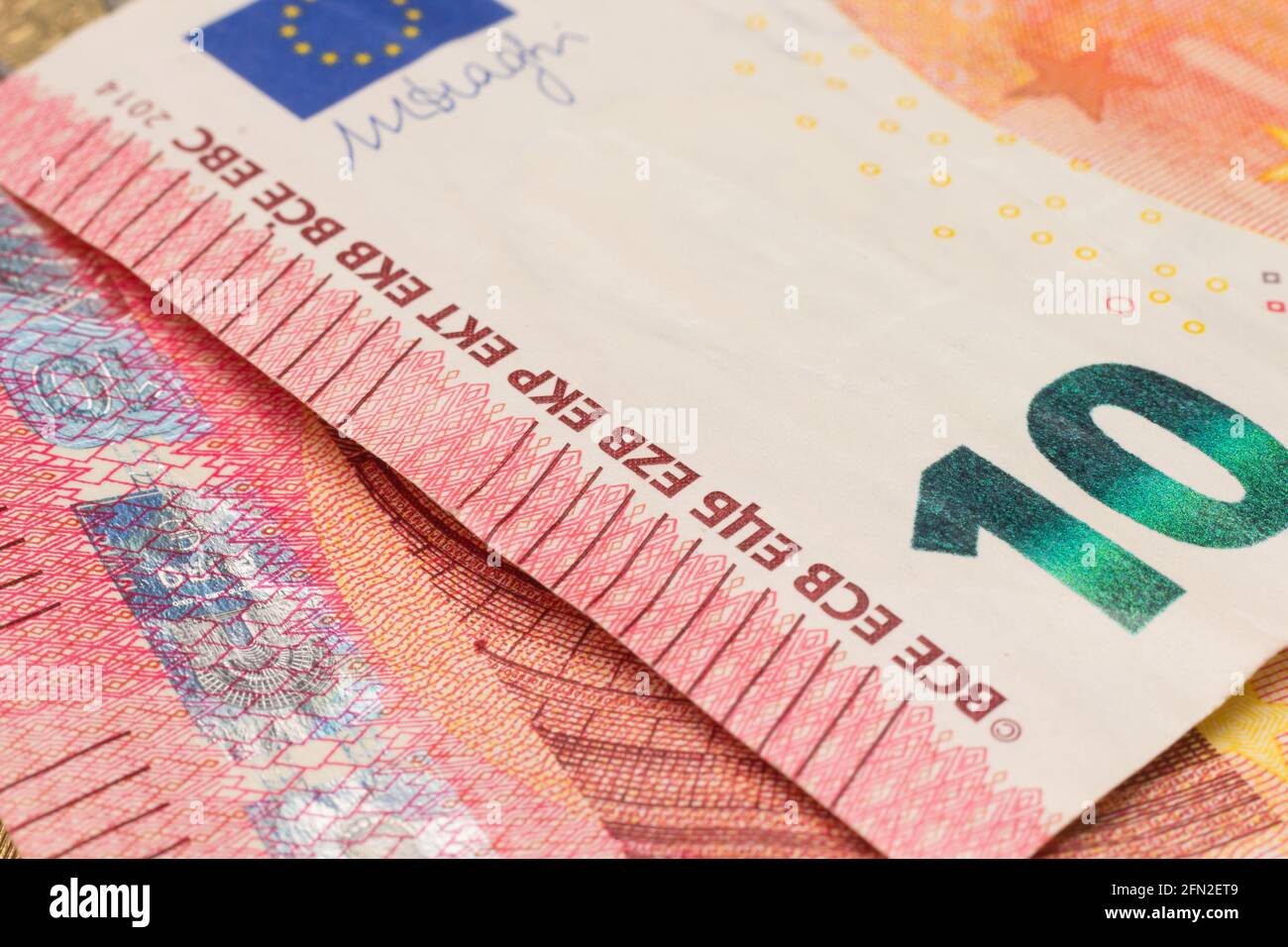 First term of the official currency of Europe, paper money, banknotes ...