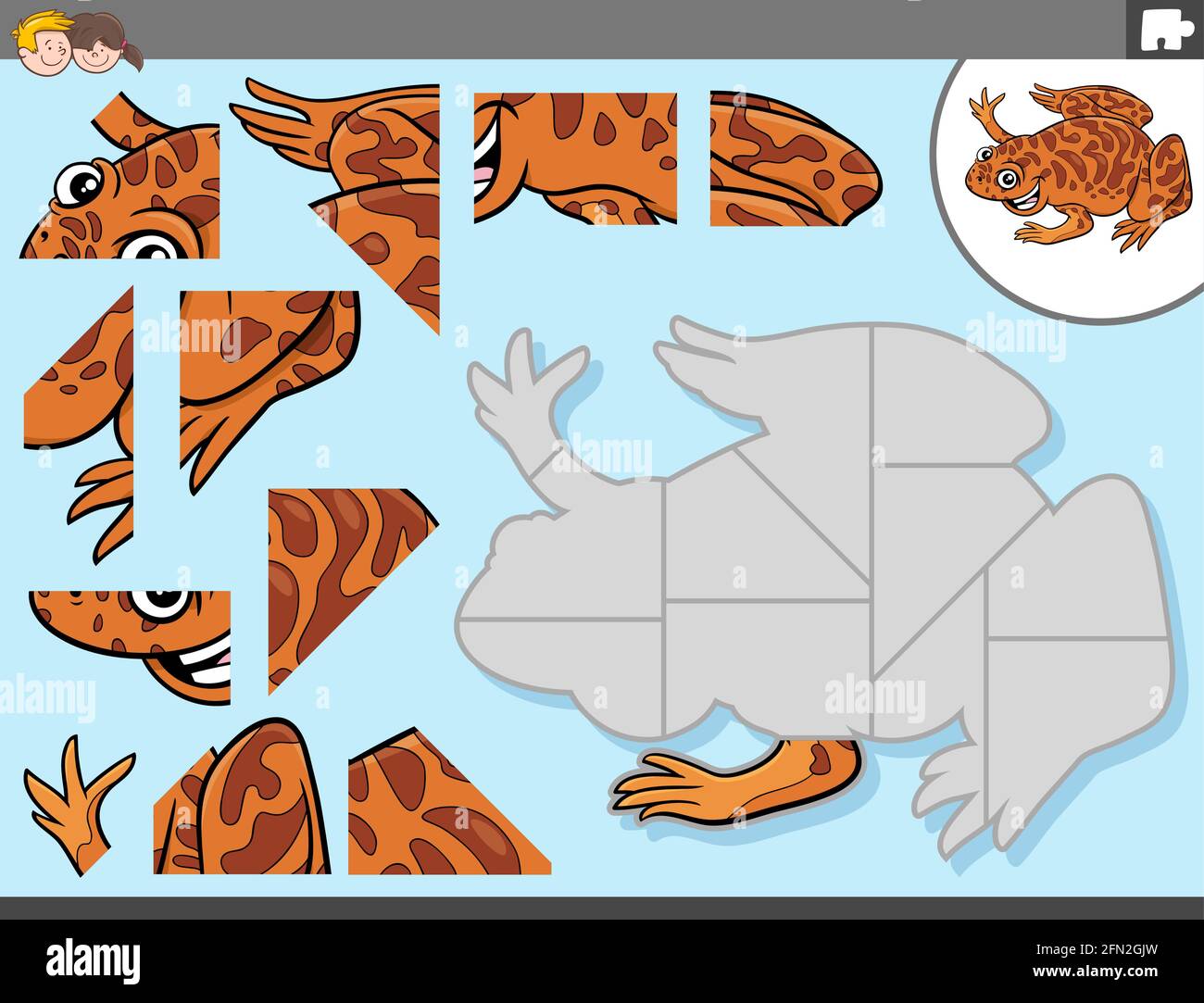 Cartoon illustration of educational jigsaw puzzle game for children ...