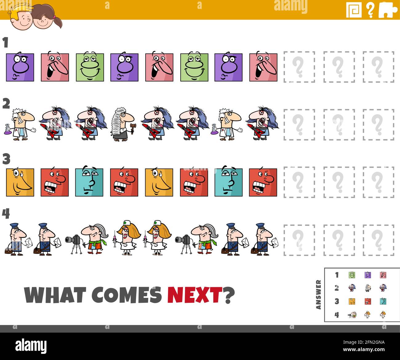 Cartoon illustration of completing the pattern educational task for ...