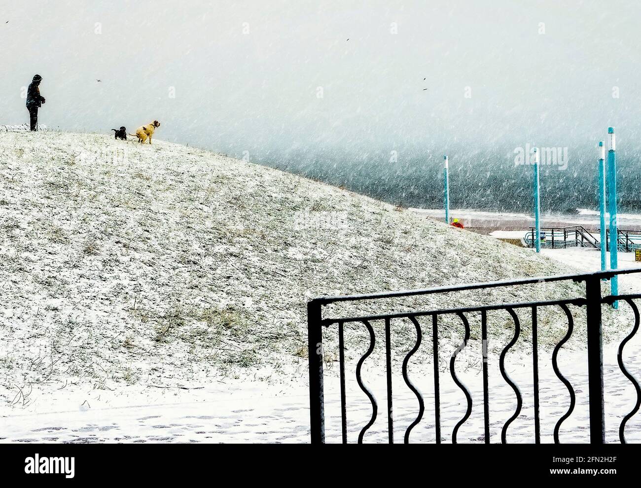Snow on the beach at Whitley Bay, Tyne and Wear, England Stock Photo ...