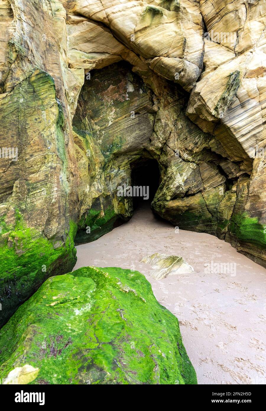 Beach cave in the rocks at Brown[’s Bay, Cullercoats in the north of ...