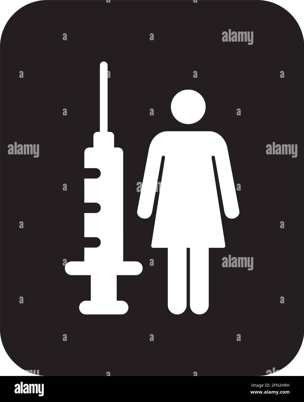 Vaccine icon vector with injection syringe female person symbol for ...