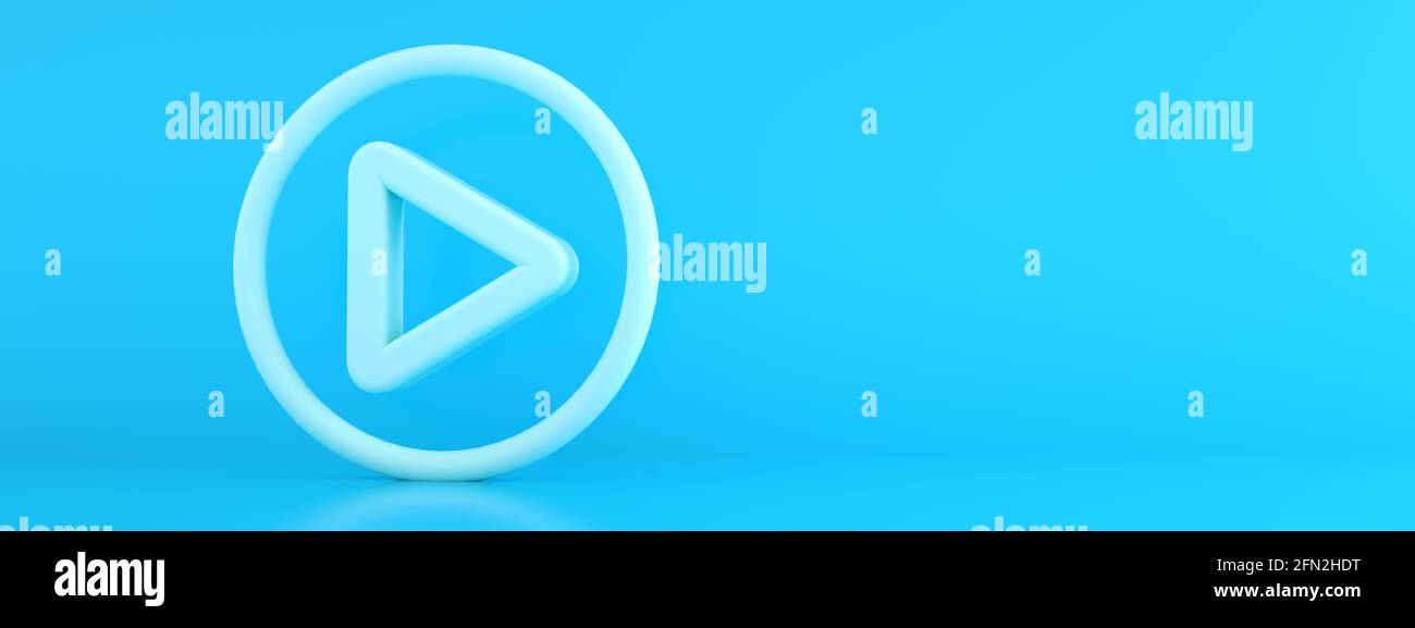 Play button sign over blue background, 3d render, panoramic mock-up ...