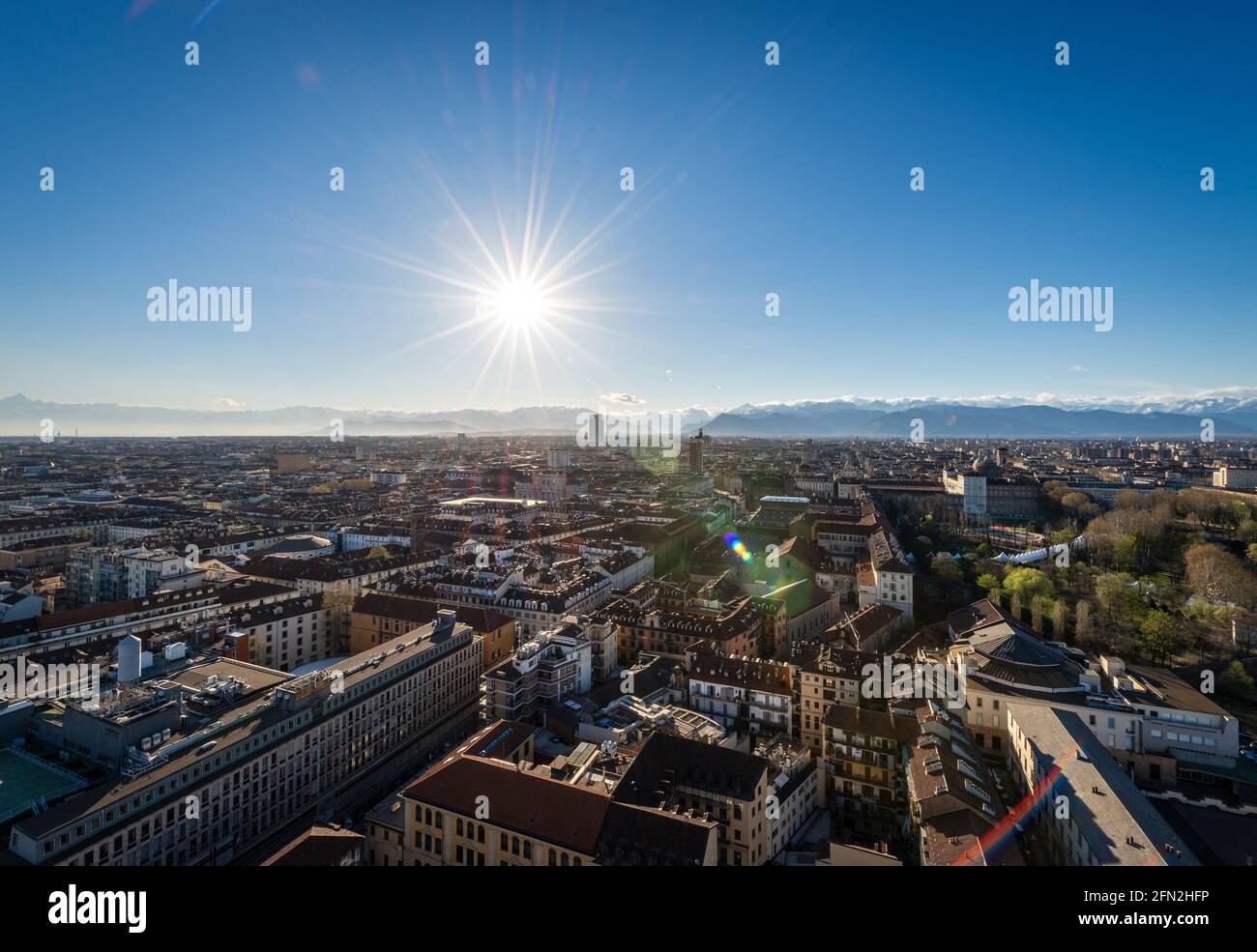 Aerial view of the city of Turin (Torino) from the Mole Antonelliana ...