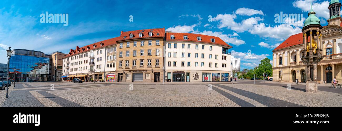 Panoramic view at City Hall (Rathaus), Golden Equestrian statue of ...