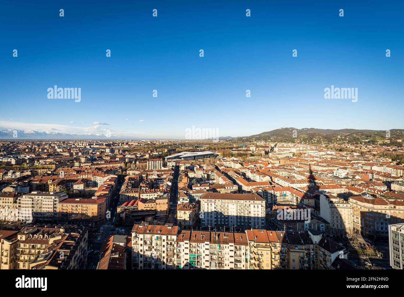 Aerial view of the city of Turin (Torino) from the Mole Antonelliana ...