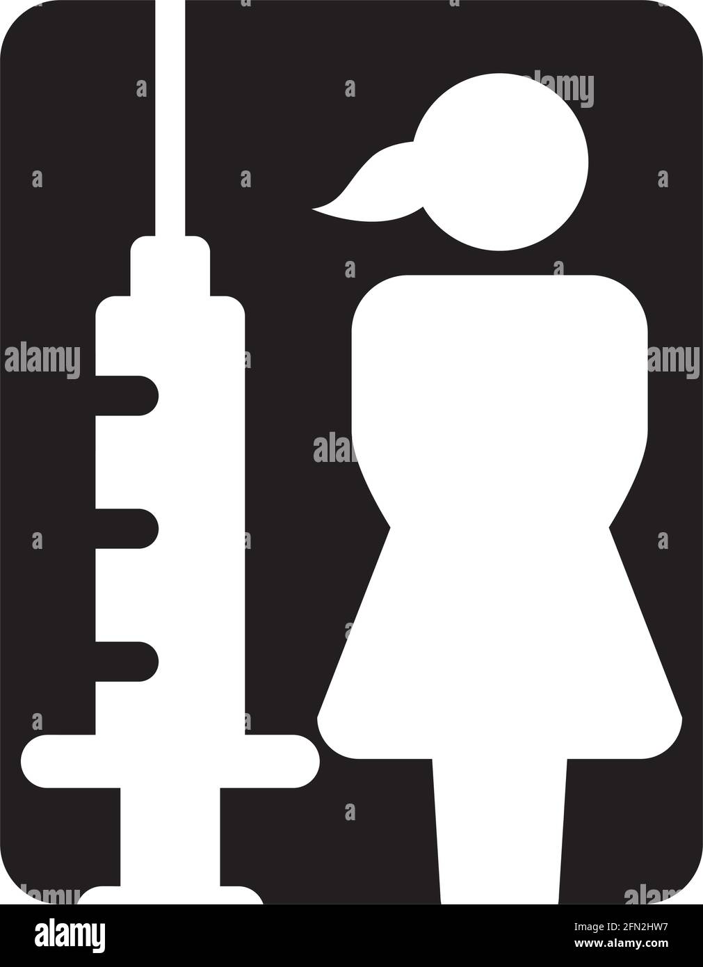 Vaccine icon vector with injection syringe female person symbol for ...