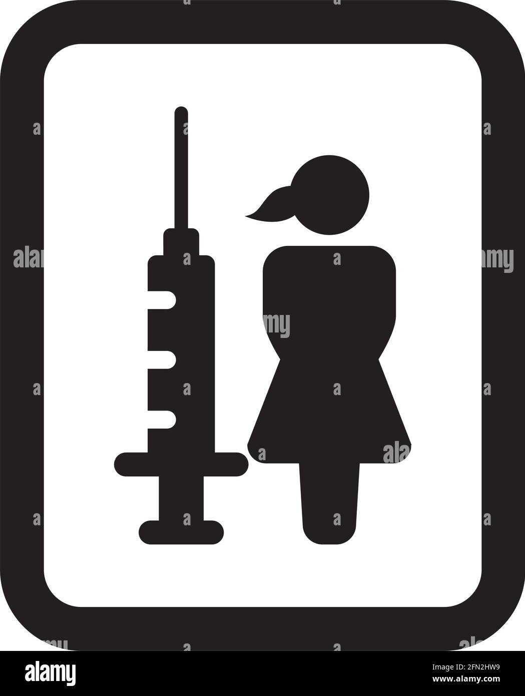 Vaccine icon vector with injection syringe female person symbol for ...