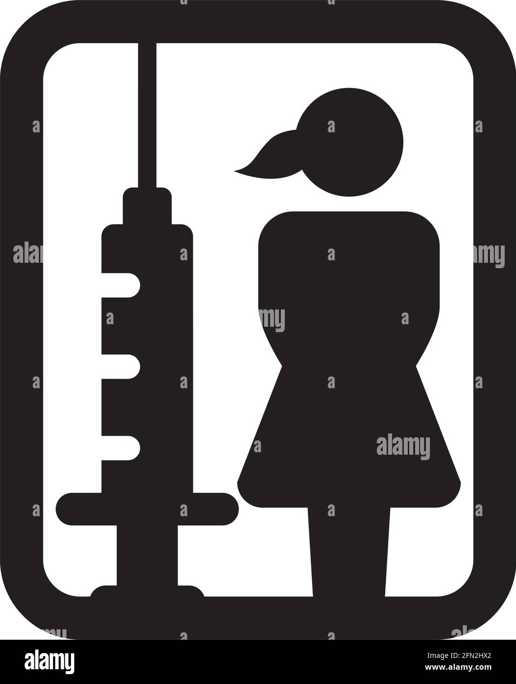 Vaccine icon vector with injection syringe female person symbol for ...
