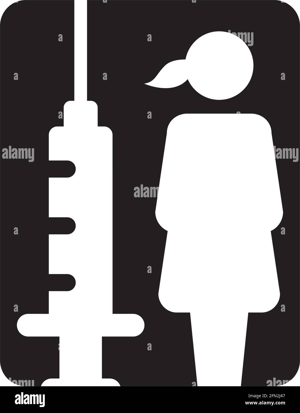 Vaccine icon vector with injection syringe female person symbol for ...