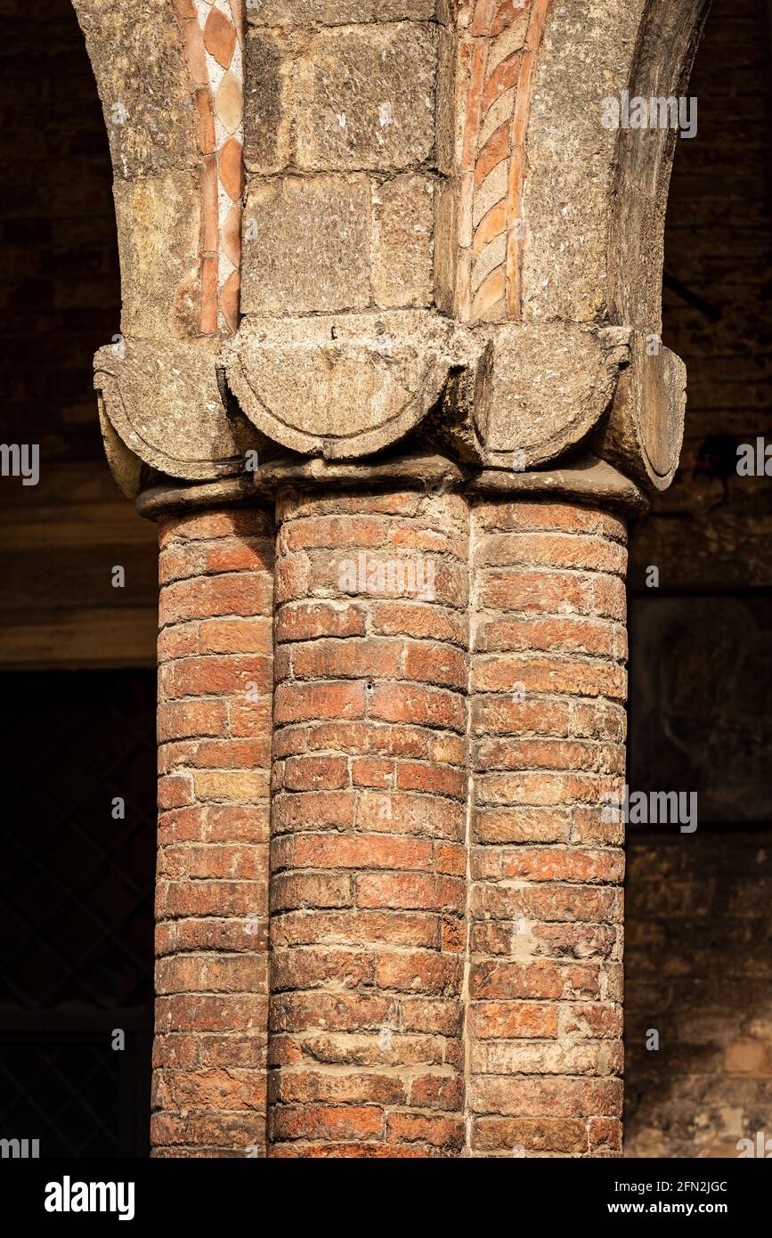 Bologna. Ancient brick columns of the Basilica of Santo Stefano or the ...