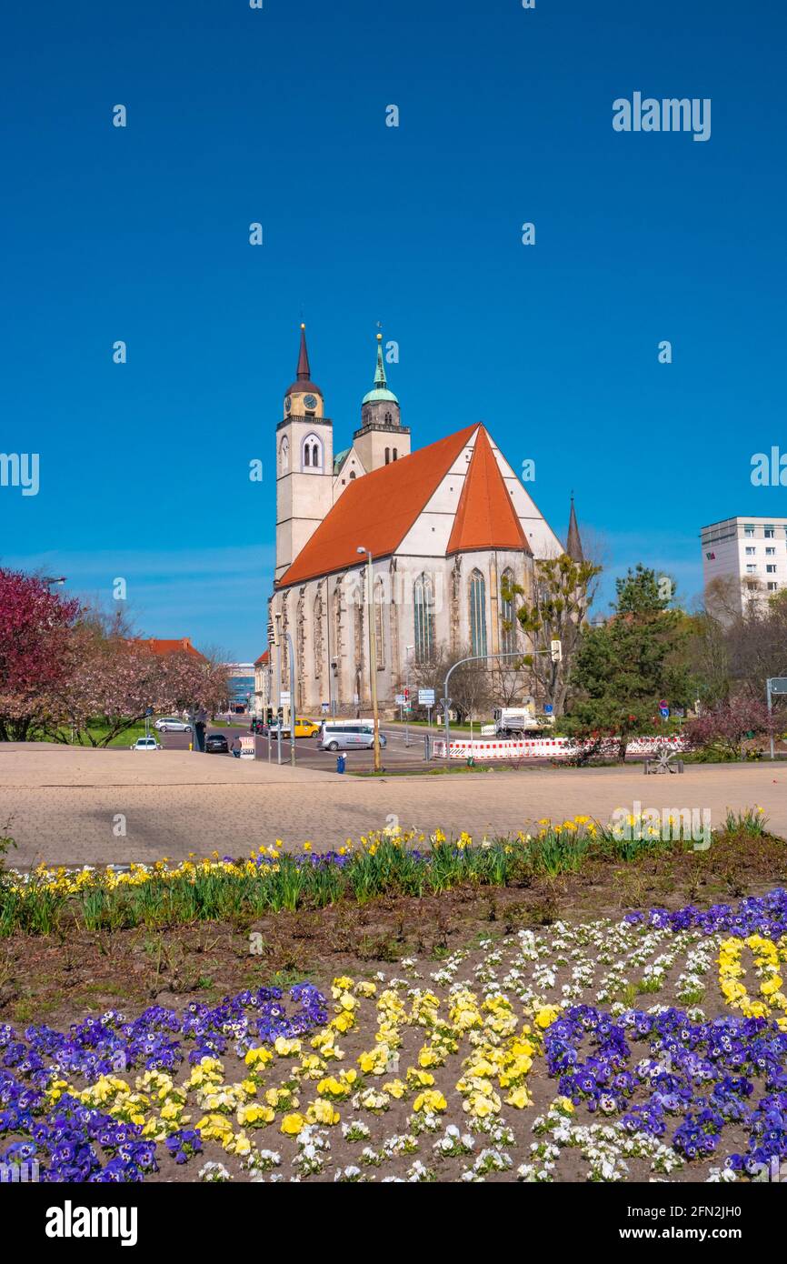 Historical downtown, old city in Magdeburg, Church of Saint Jochannis ...