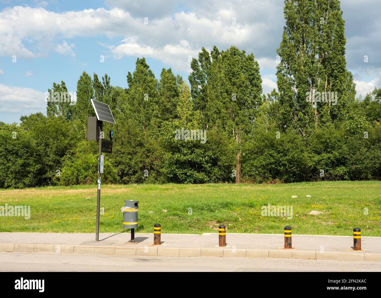 Simple unpretentious modest bus stop in the suburbs of Sofia, Bulgaria ...