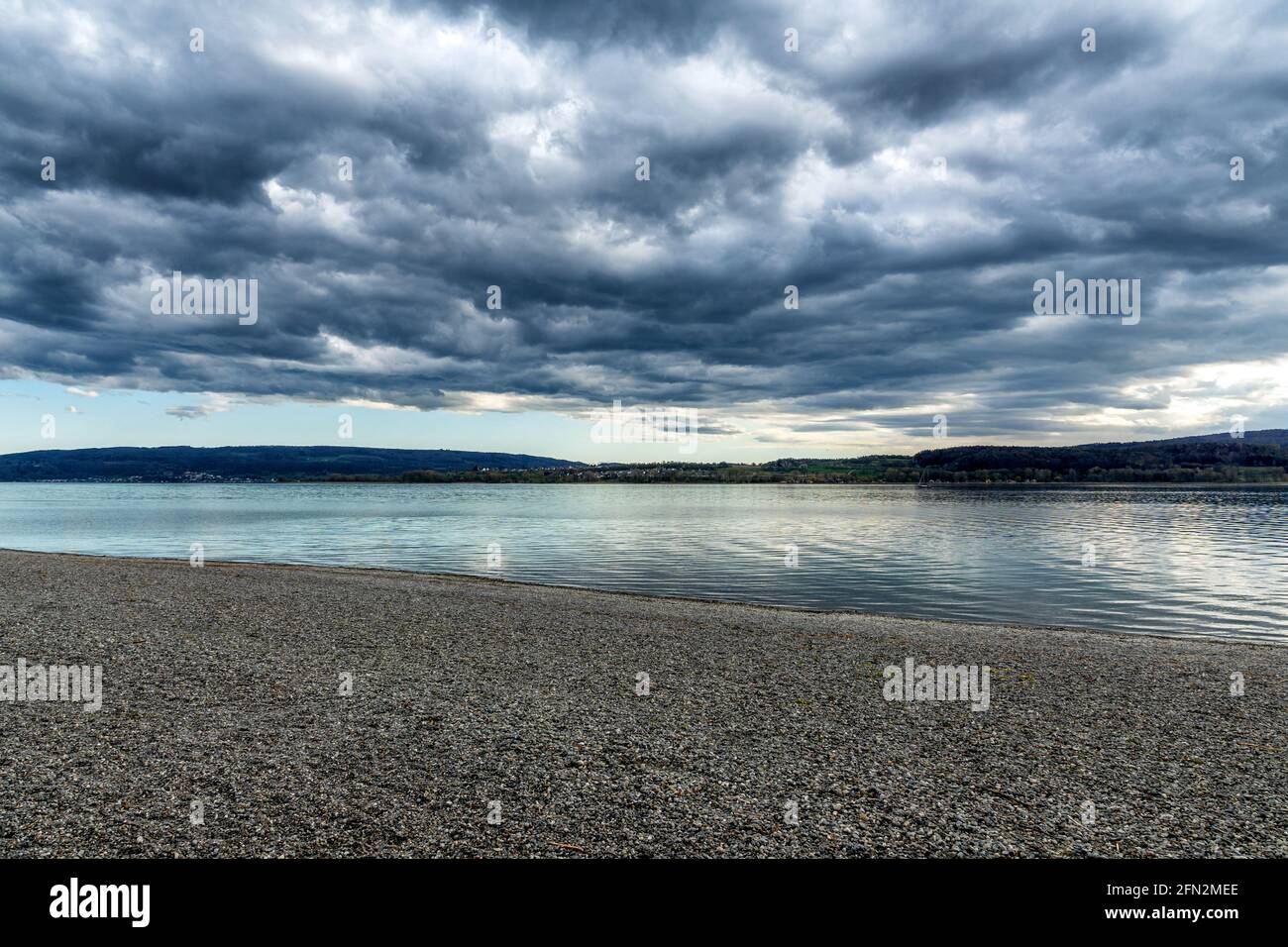 Storm at Lake Constance with beautiful cloud formations in the sky ...