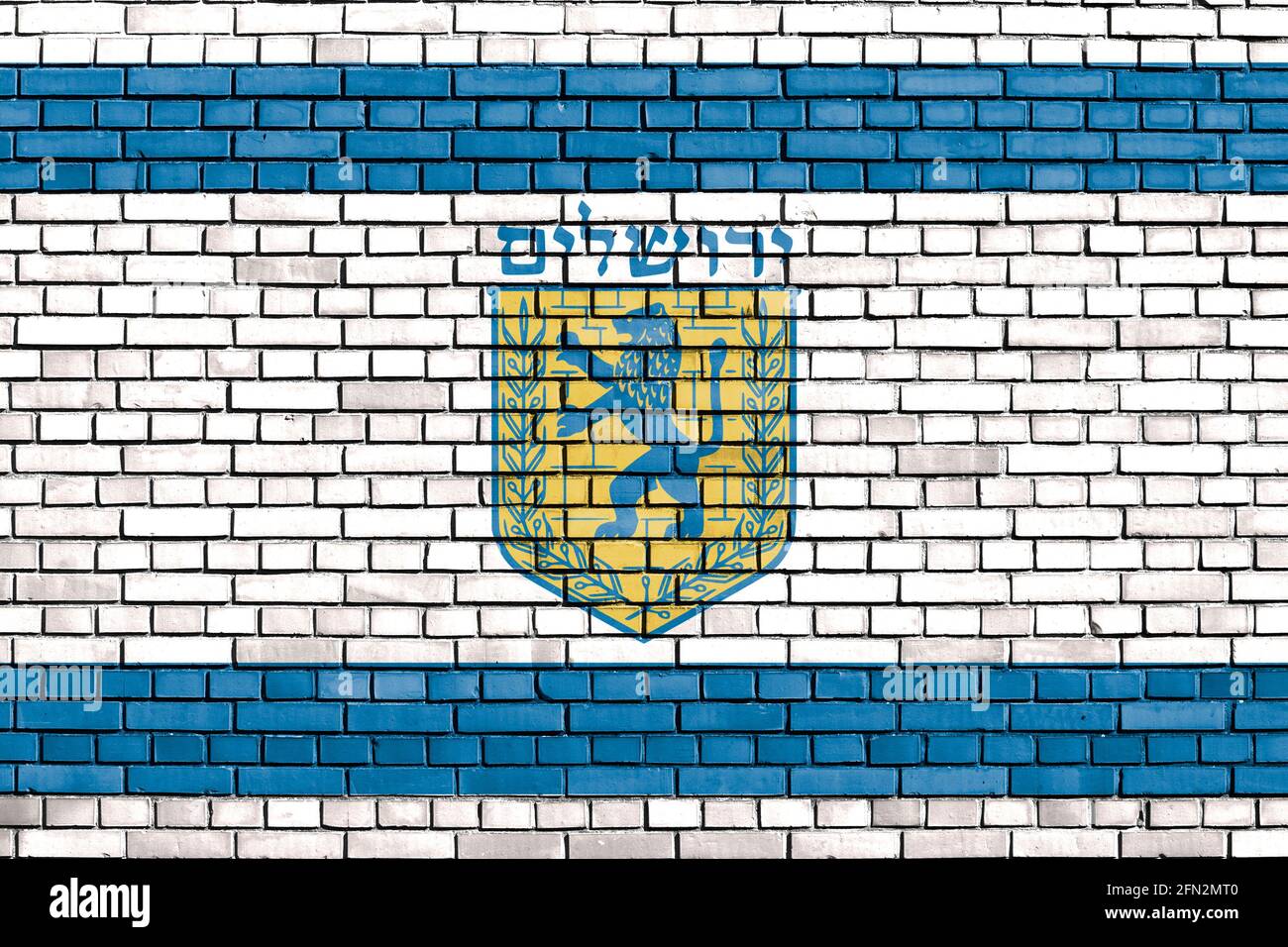 flag of Jerusalem, Israel painted on brick wall Stock Photo - Alamy