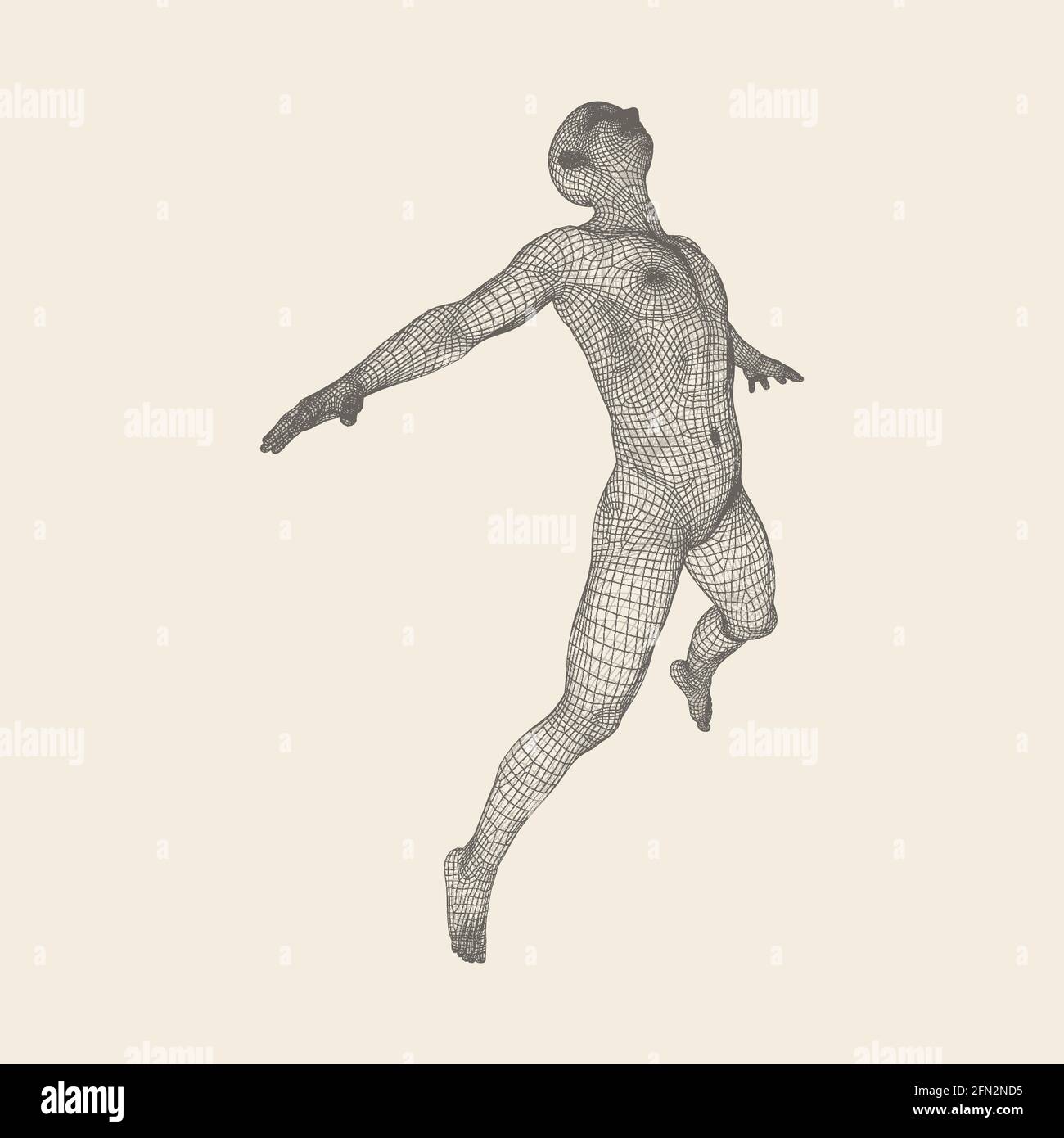 Silhouette of a Jumping Man. 3D Model of Man. Geometric Design ...