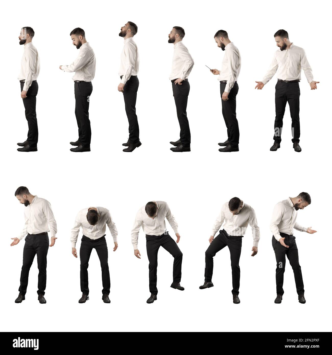 Collection of businessman waiting in line then searching something lost ...