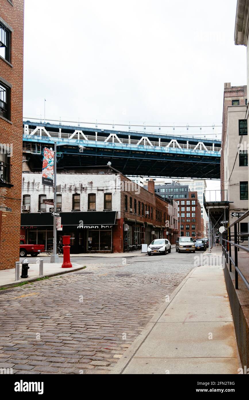 New York City, USA - June 24, 2018: Street view of DUMBO area in ...