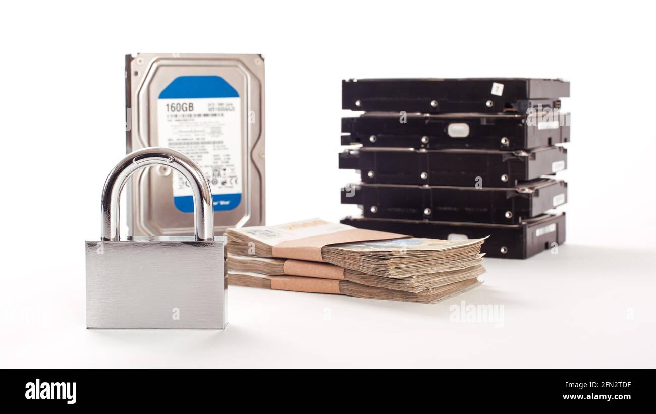 Cyber crime. Internet cyber security concept with a padlock on hard ...