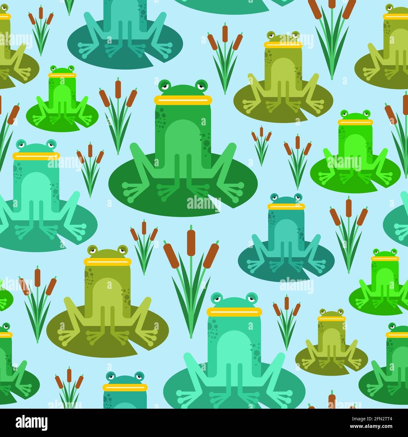 Frog cartoon pattern seamless. frog sitting on lily background. Swamp ...
