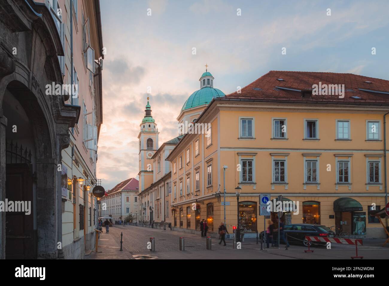Ljbublana, Slovenia- October 10 2014: Golden hour sunset over the ...