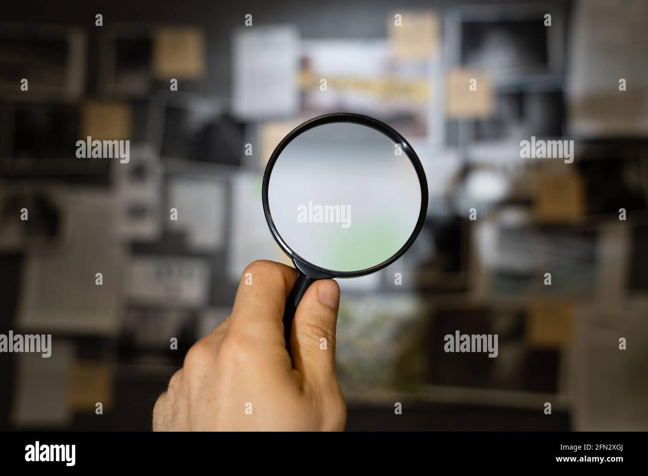 Police Inspection Looking For Clues On Investigation Board Stock Photo ...