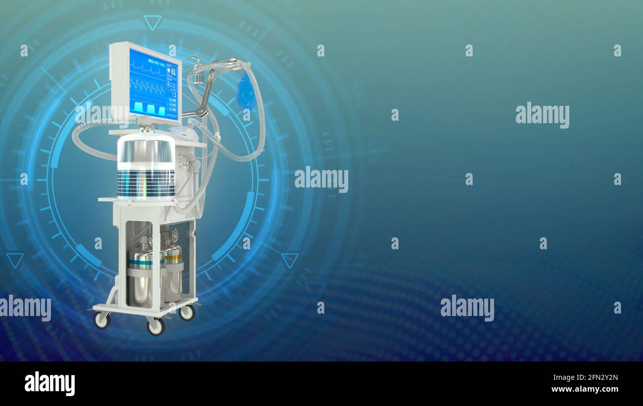 ICU lung ventilator isolated on background, medical 3d illustration ...