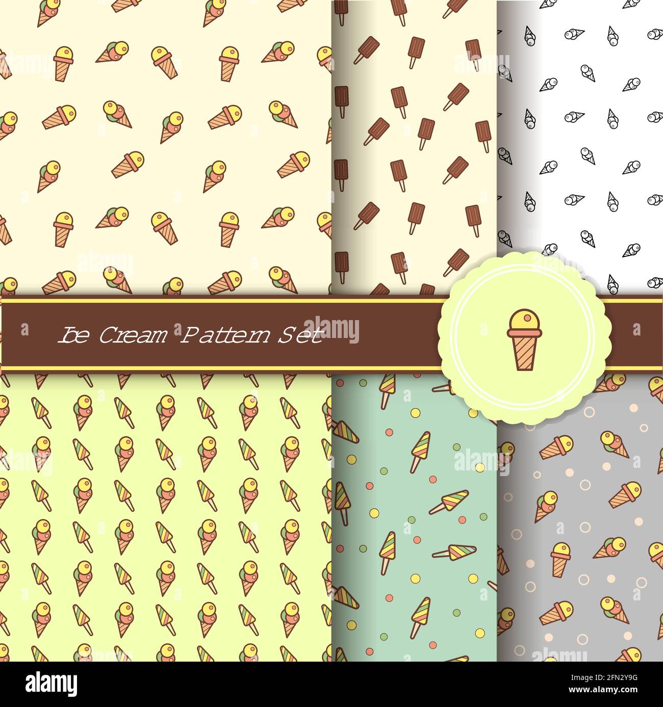 Set of colorful summer patterns. Sweet ice cream in cups. Designer ...
