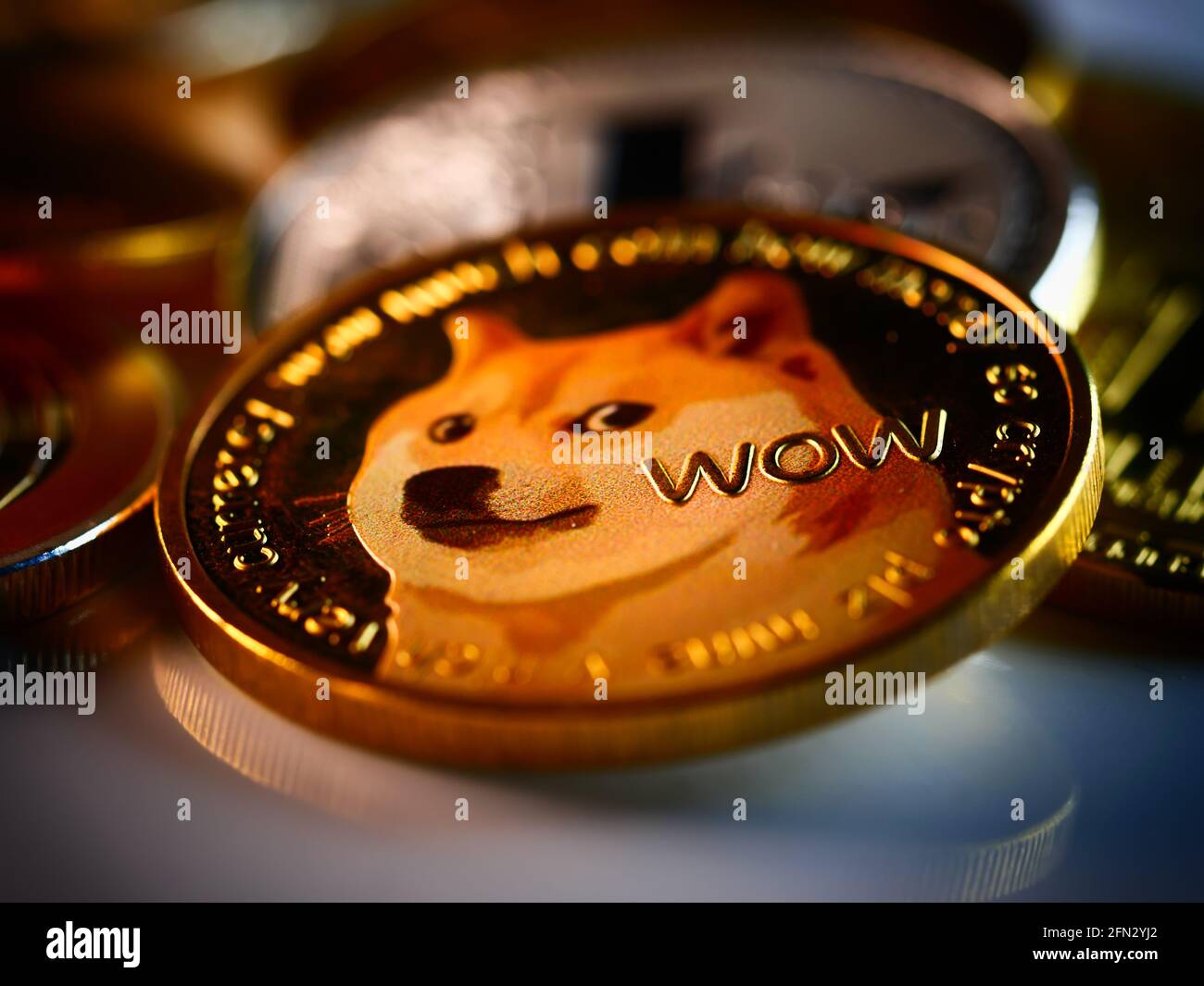 Closeup shot of gold and silver bitcoins Stock Photo - Alamy