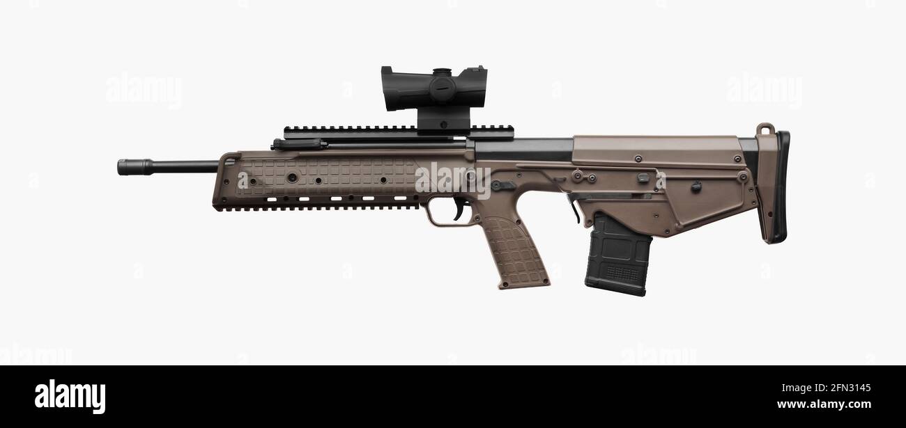 A modern automatic bullpup carbine with a telescopic sight. Weapons for ...