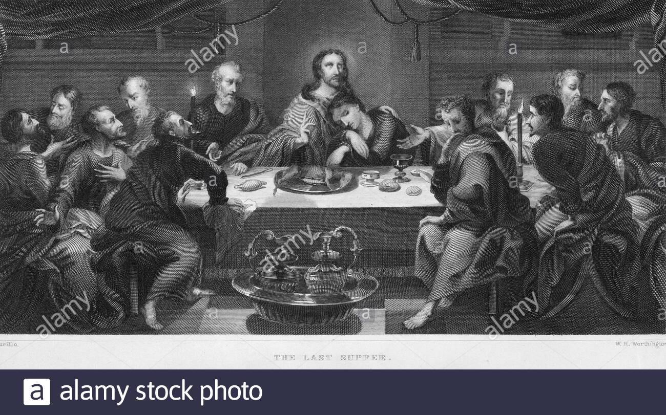The last supper of jesus with his apostles Black and White Stock Photos ...