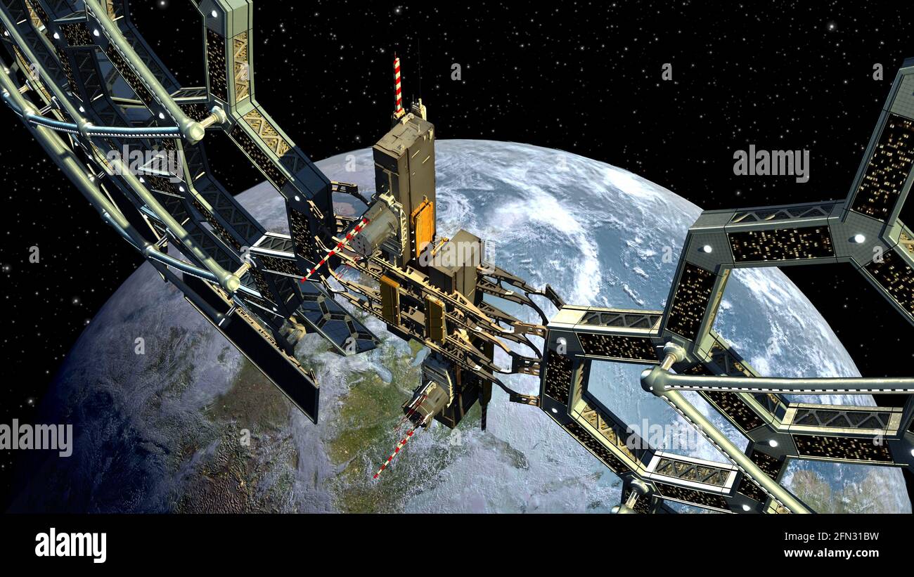 3D Illustration of a honeycomb geodesic structure near Earth, for ...