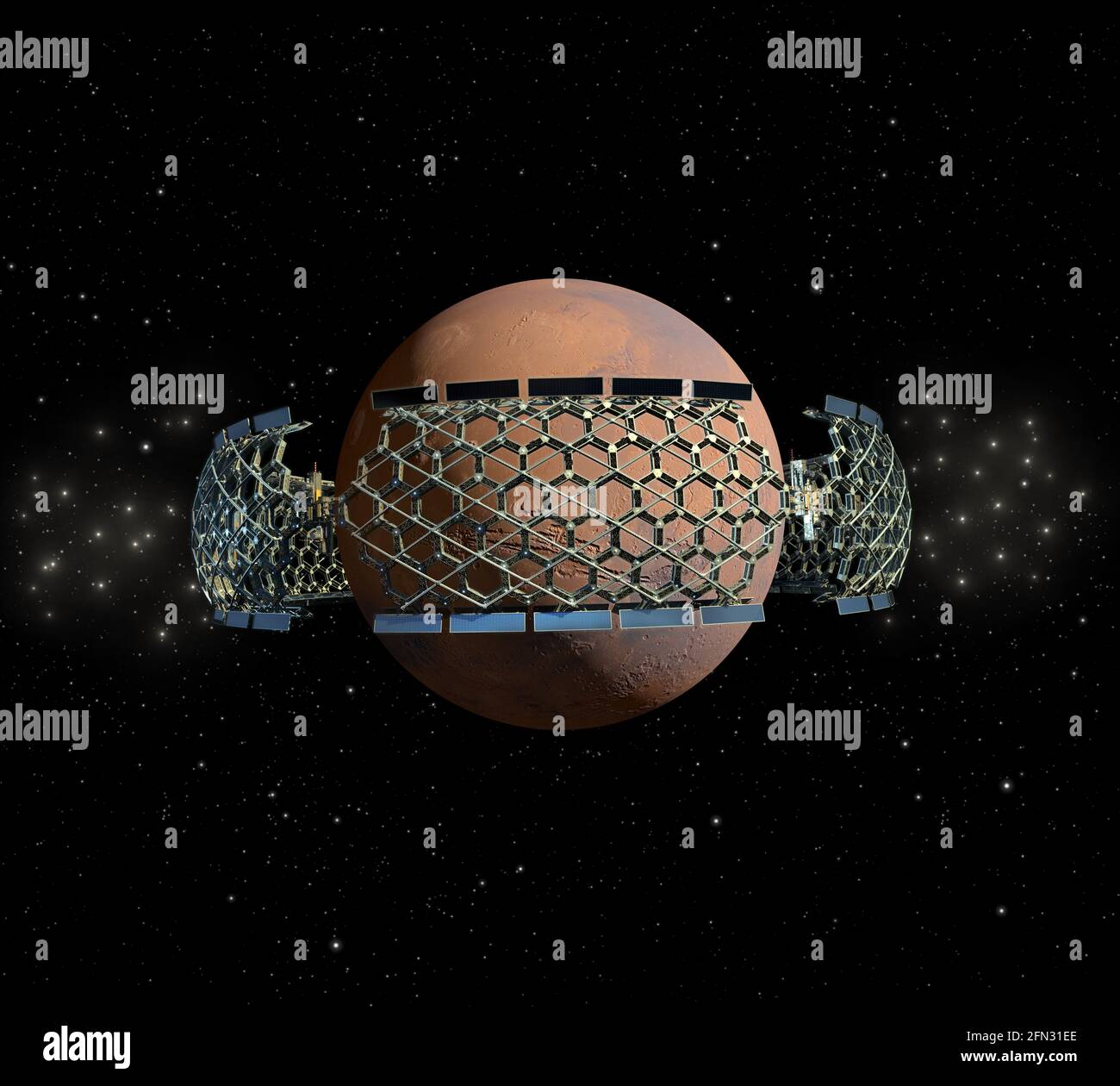 3D Rendering of giant honeycomb structure space station, for science ...