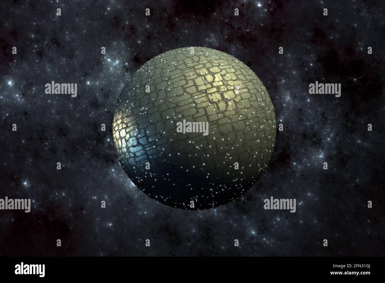 3D Rendering of a giant metallic spacecraft sphere, for science fiction ...