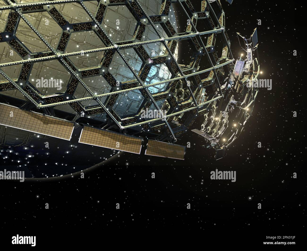 3D Rendering of giant honeycomb structure surrounding a spherical ...