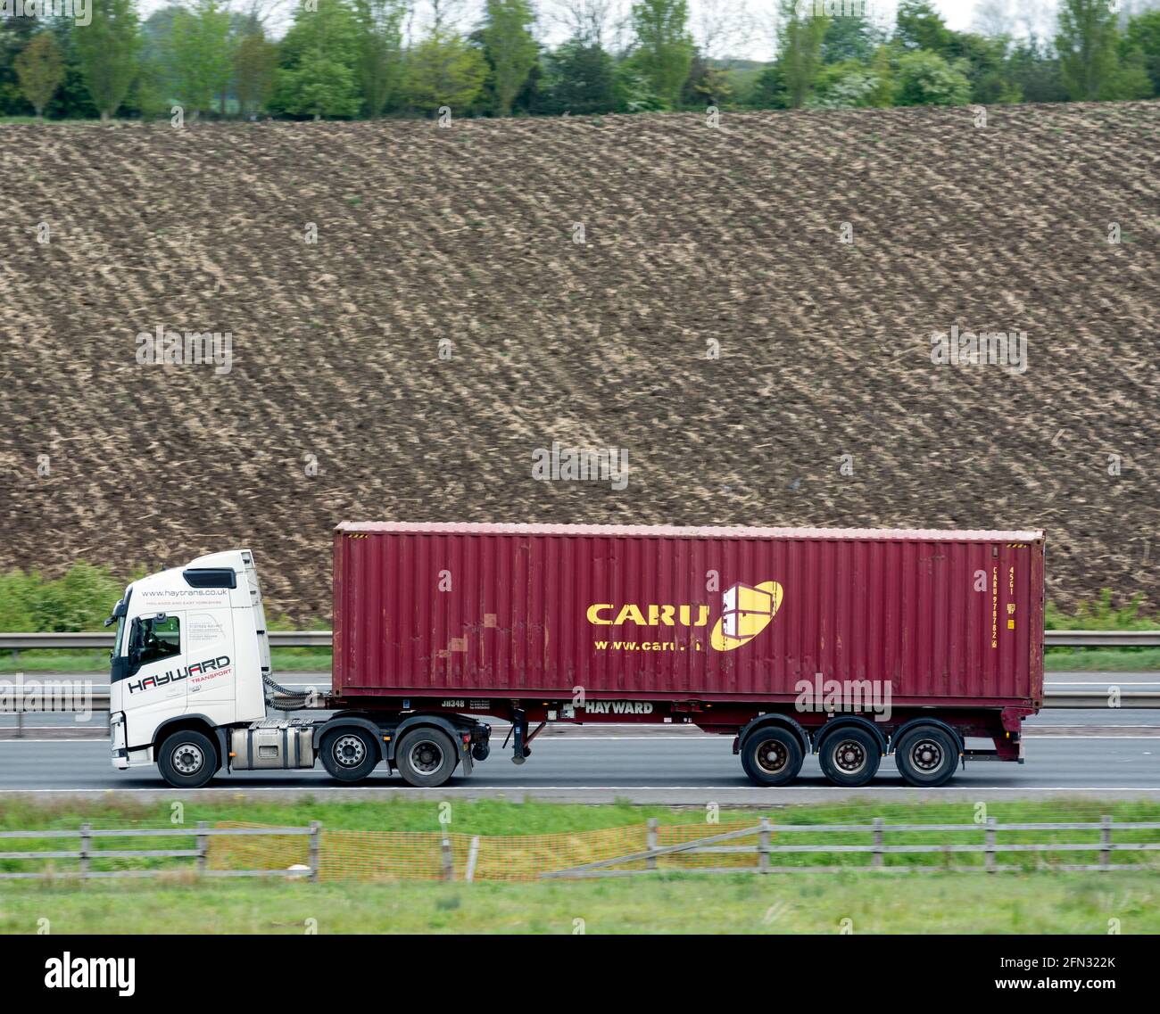 A CARU shipping container transported on the M40 motorway, Warwickshire ...