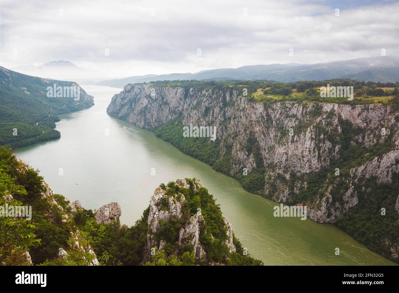 National park Djerdap Serbia on Danube. Cliffs over Danube river ...