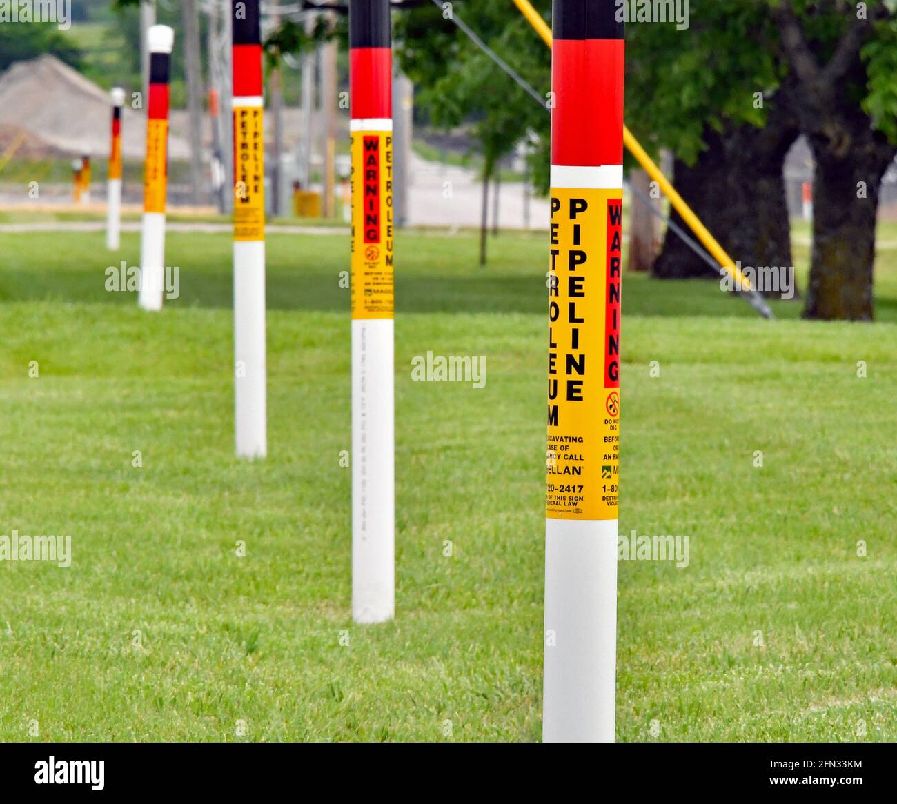 Petroleum pipeline crossing warning signs indicating where underground ...