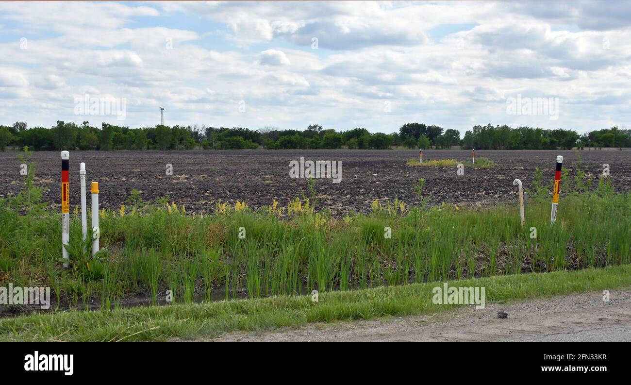 Petroleum pipeline crossing warning signs indicating where underground ...