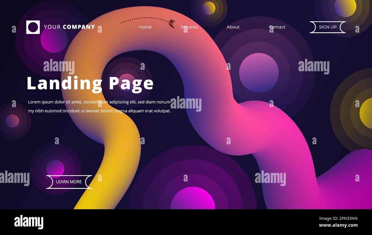 Landing page multi-colored design on dark vector illustration Stock ...
