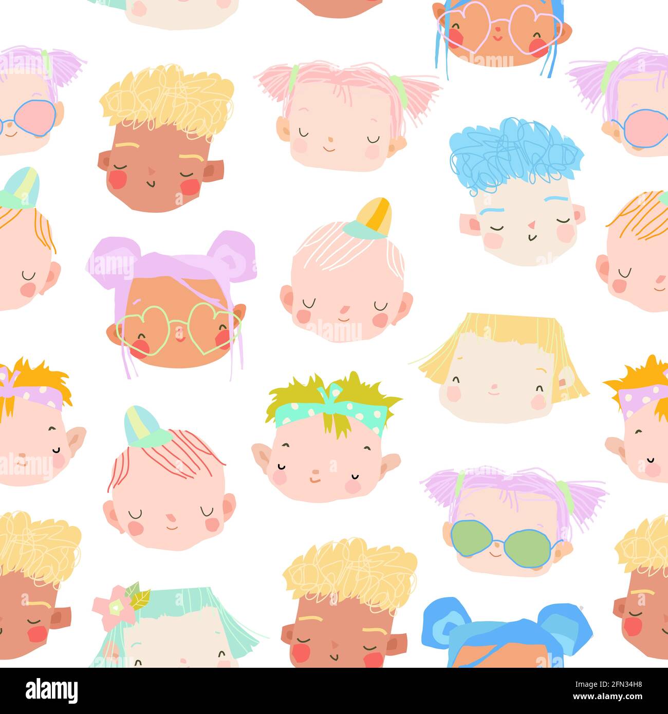Seamless pattern of kids faces on a white background Stock Vector Image ...