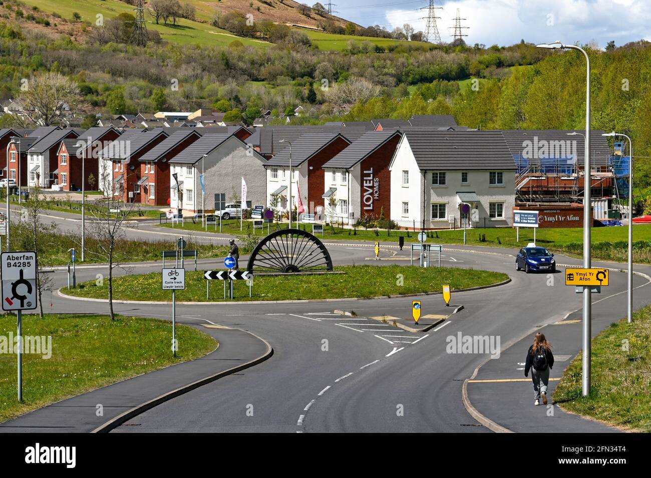 Merthyr Vale, Wales - May 2021: Entrance to a new housing development ...