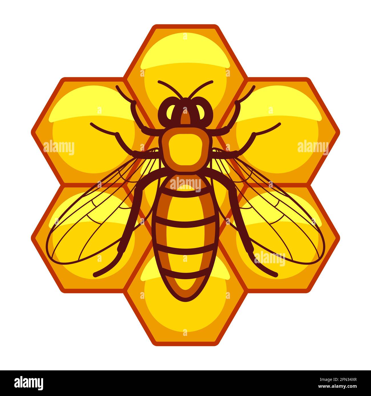 Illustration of the worker bee on hexagon honeycombs Stock Vector Image ...